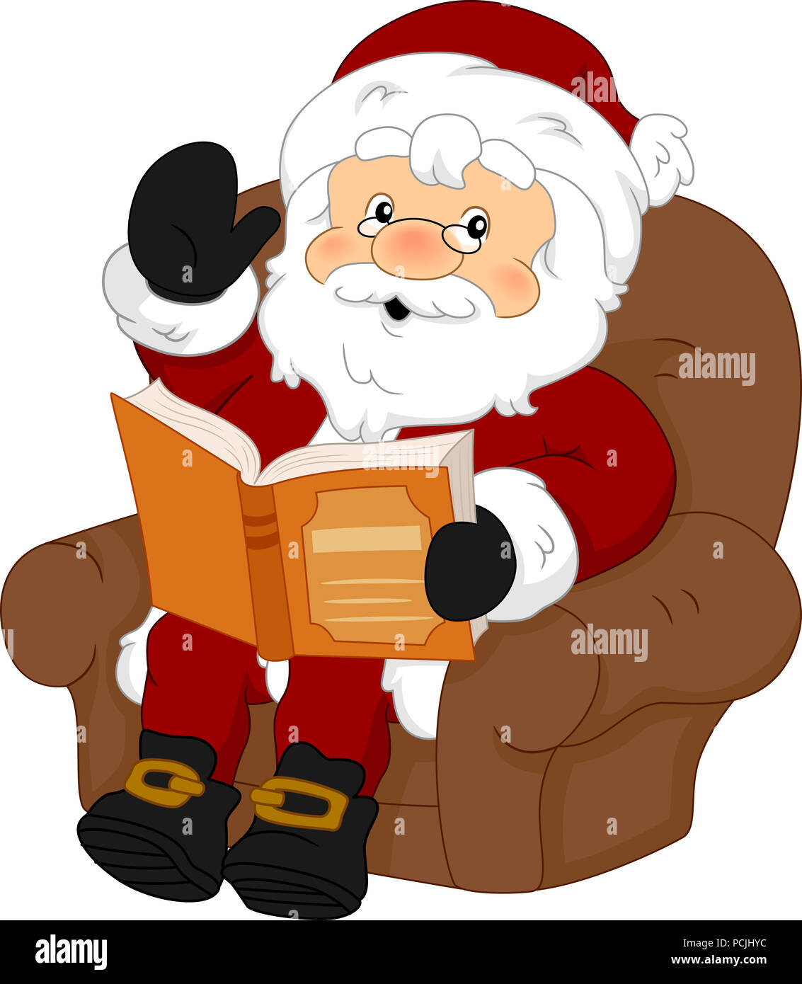 Illustration of a Senior Man Wearing Santa Claus Costume Reading a Book ...