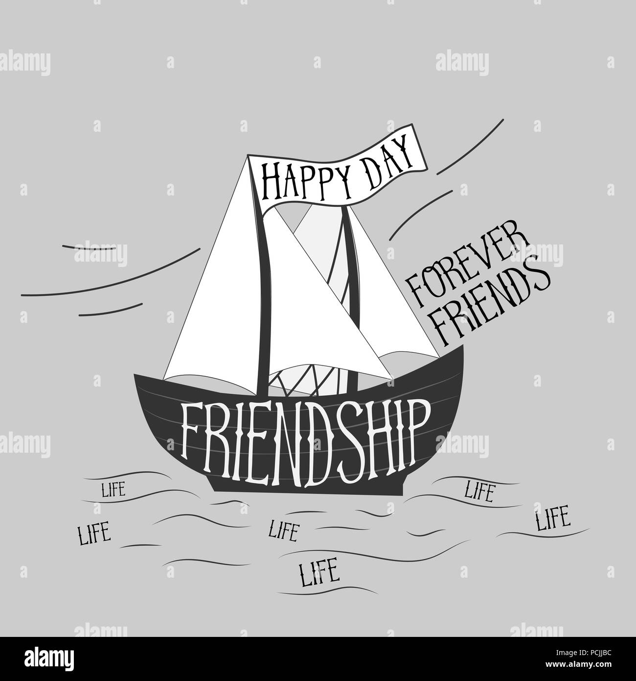vector concept image representing friendship boat sailing through life ...