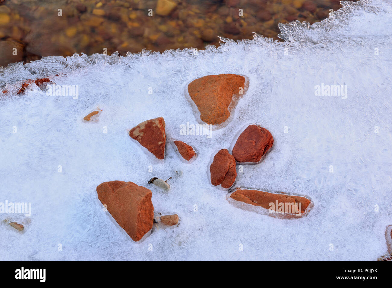 Ice formations along the Pine River, Zion National Park, Utah, USA ...