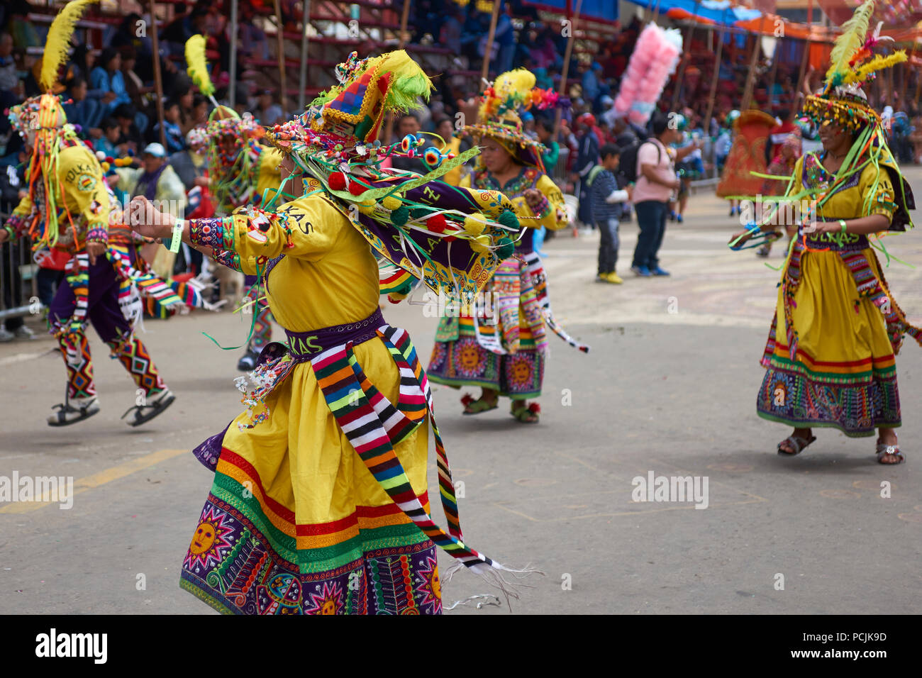 Tinkus dancers in colourful costumes performing at the annual Oruro ...