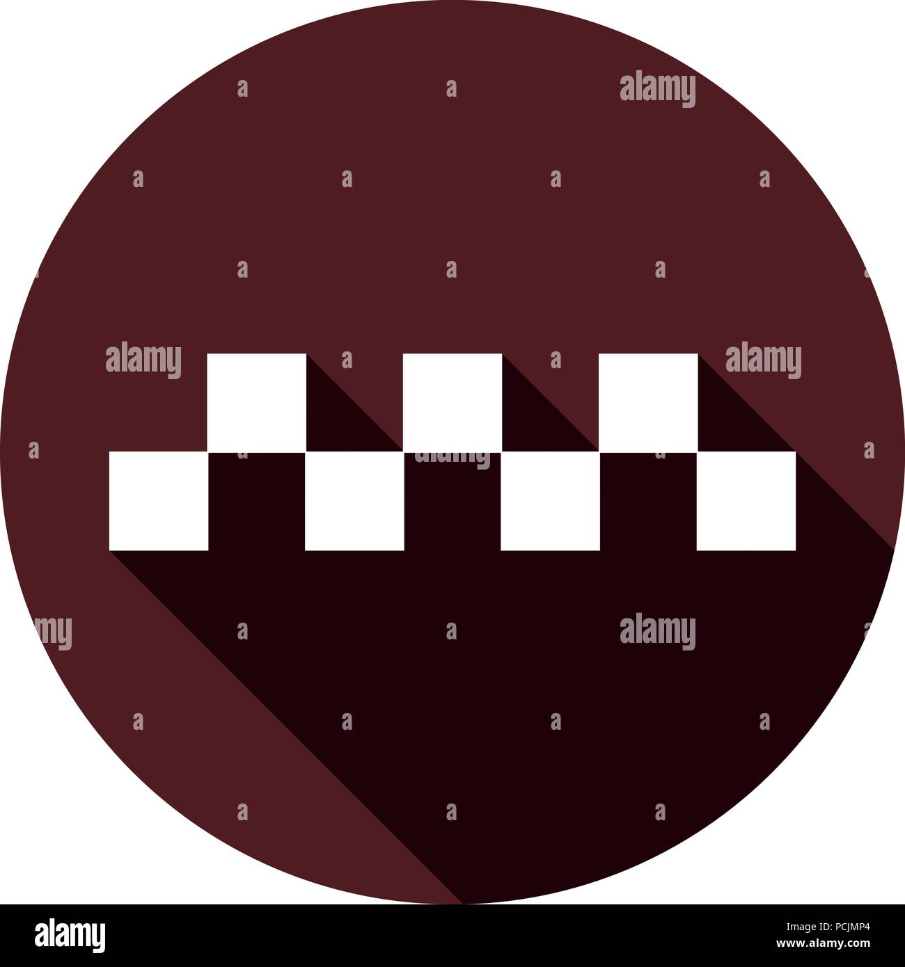 White taxi icon flat design on dark red circle background, vector image ...