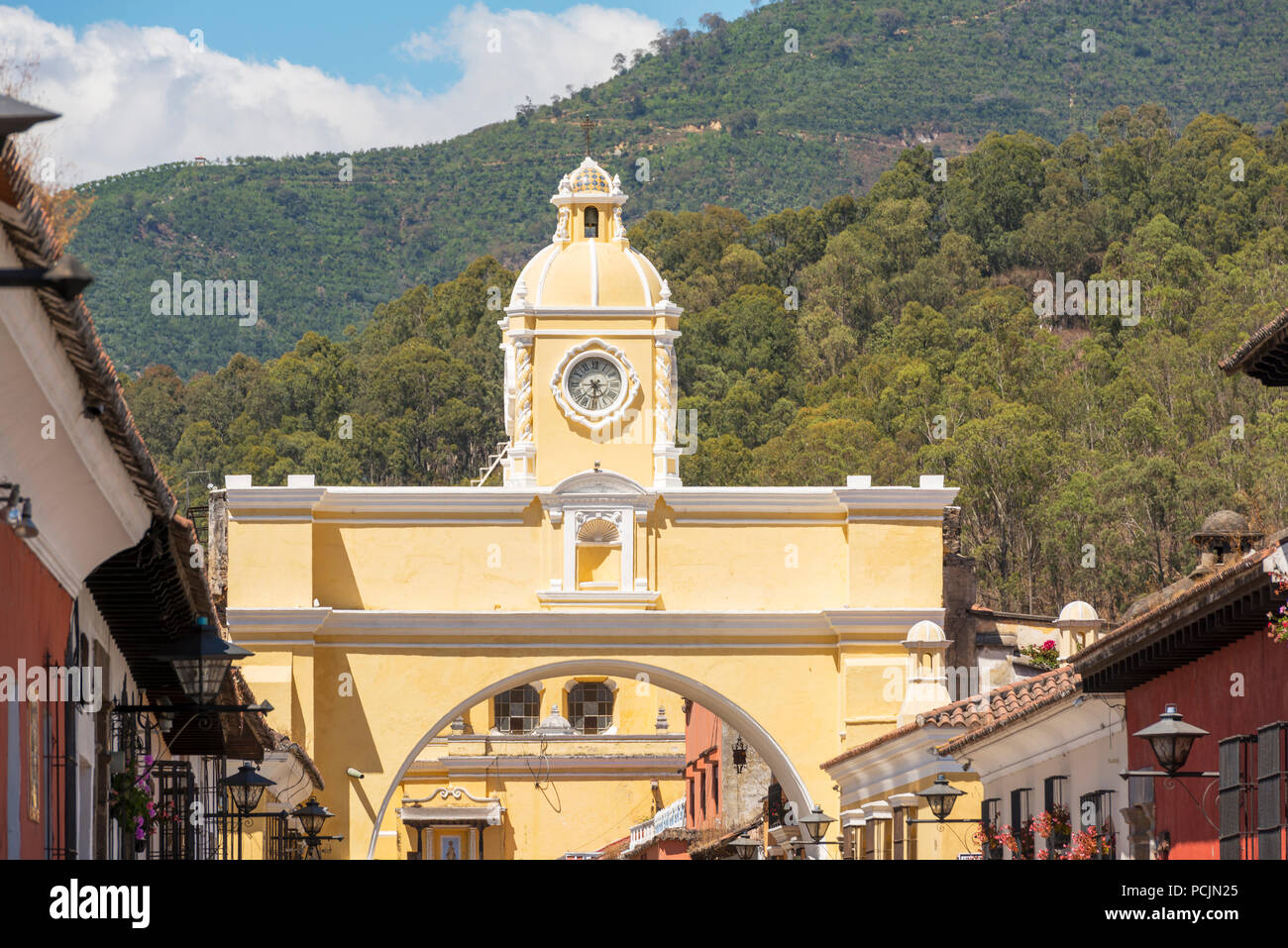 The Arco de Santa Catalina clock tower in Antigua, Guatemala in Central ...