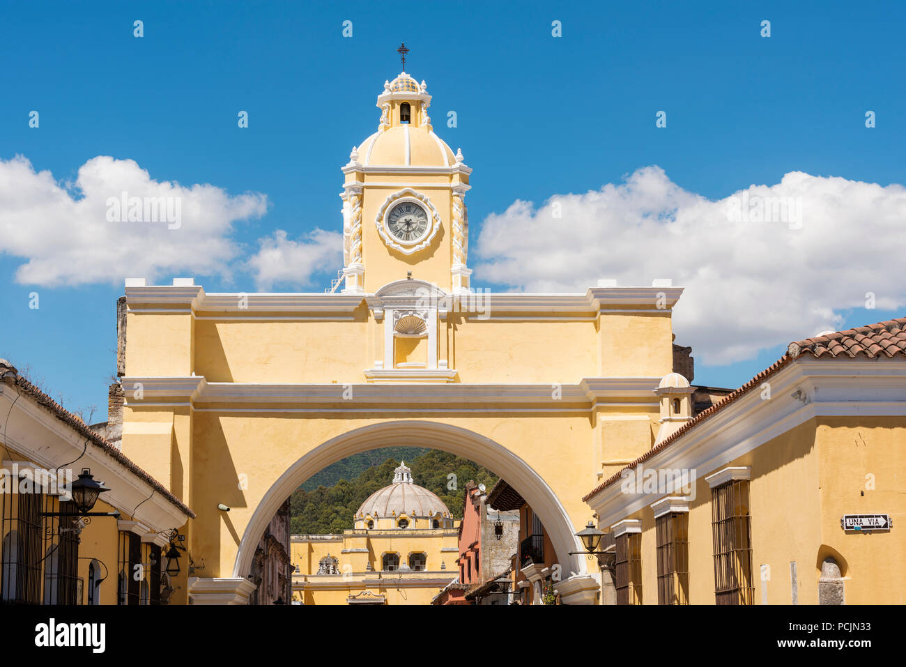 The Arco de Santa Catalina clock tower in Antigua, Guatemala in Central ...