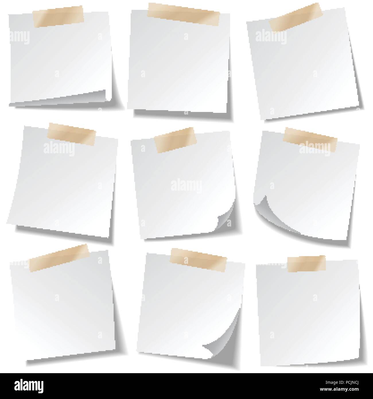 Sticky paper note with tape and shadow isolated on white background ...