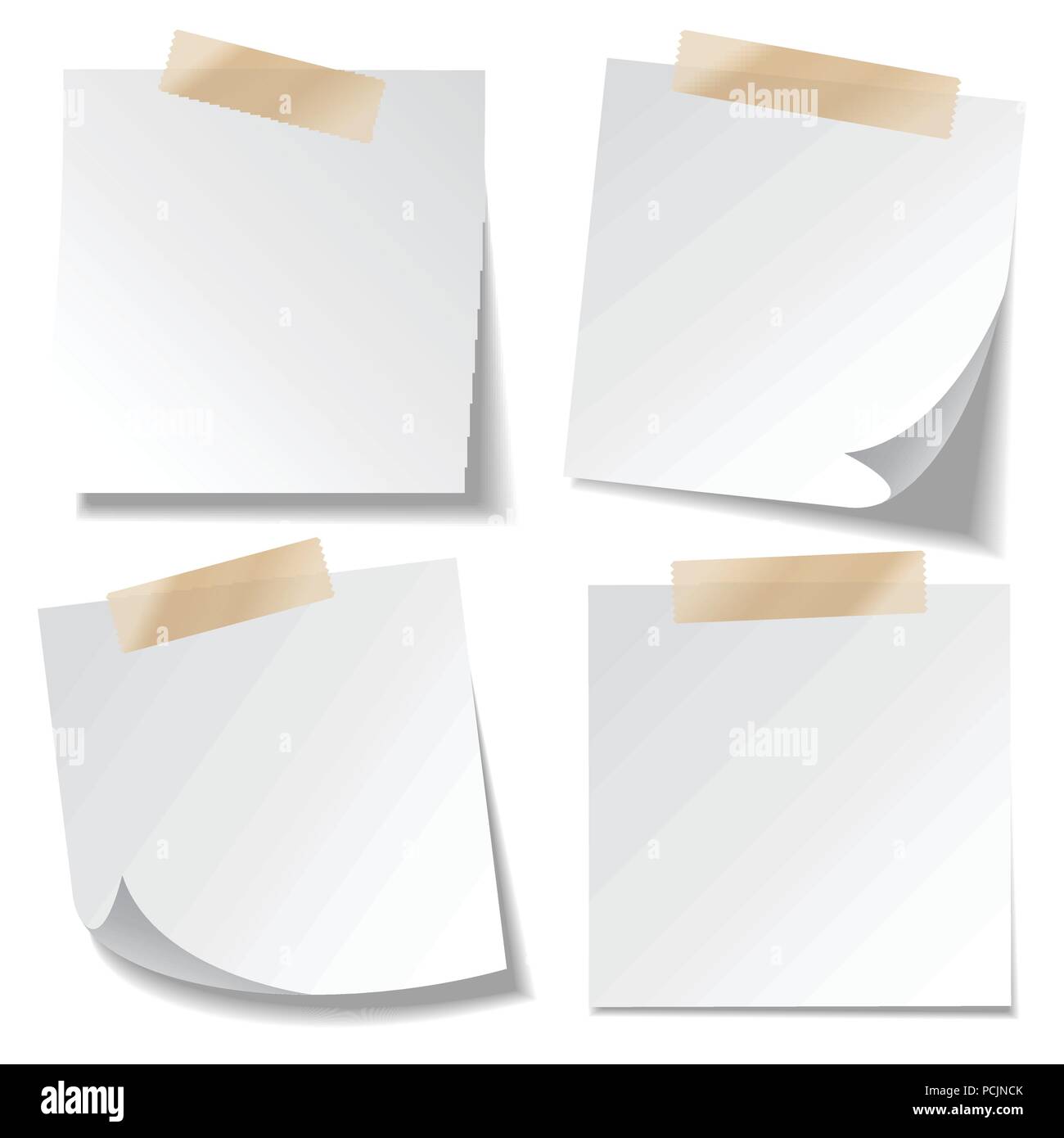 Sticky paper note with tape and shadow isolated on white background ...