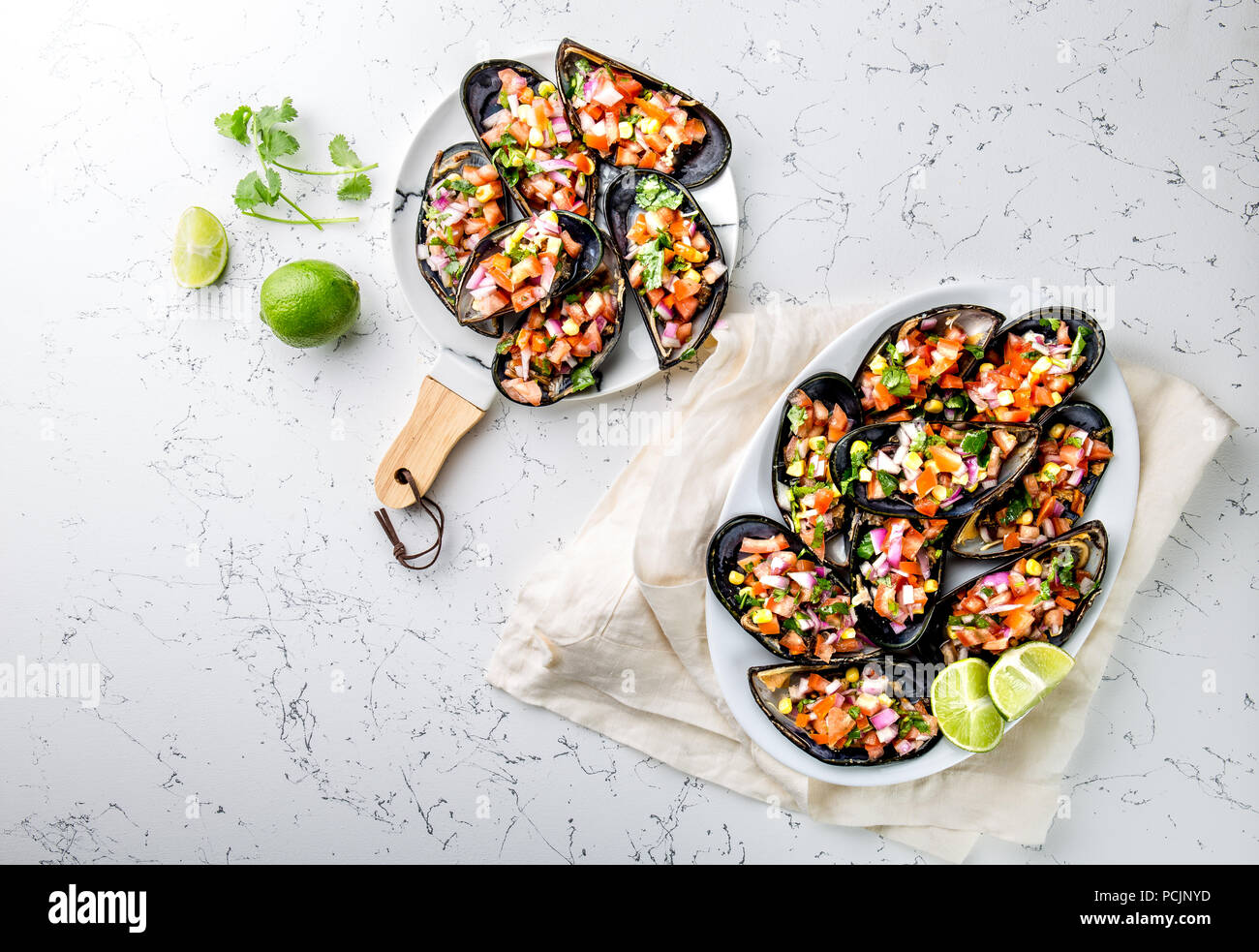 PERUVIAN FOOD. Choros a la chalaca. Big mussels, choros zapatos ...