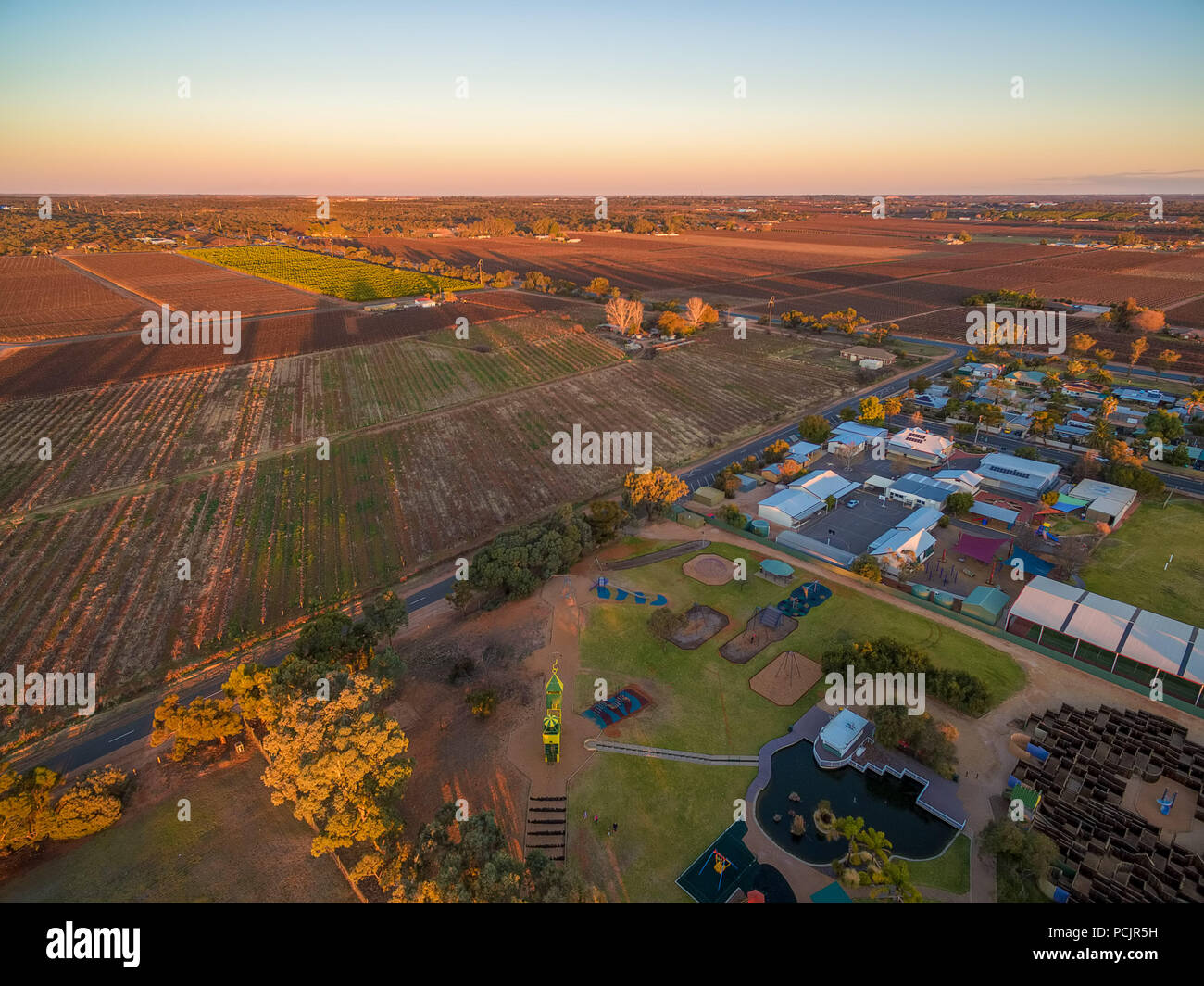 Aerial view of Monash adventure park and farmland in Riverland, South ...