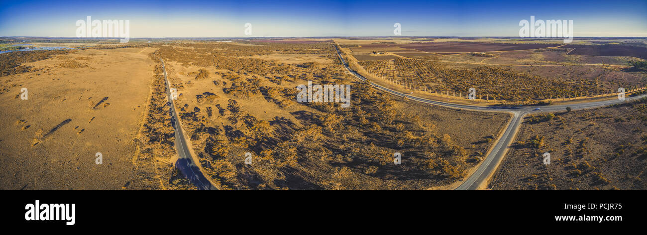 Wide aerial panorama of South Australian landscape in Riverland region ...