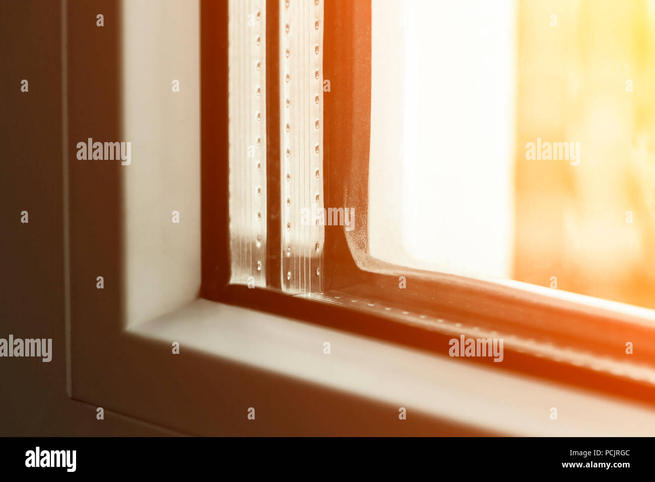 The corner of the plastic window in a private house close up Stock ...