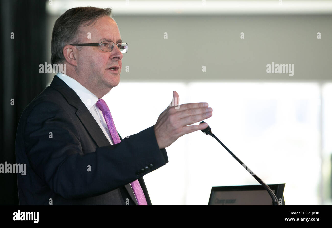 Australian MP Anthony Albanese speaking at a corporate event in Sydney ...