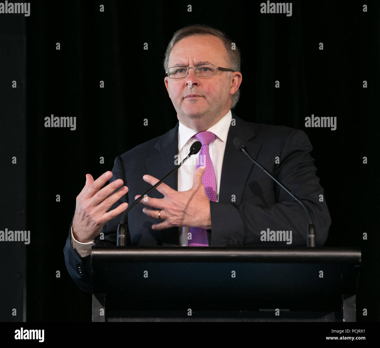 Australian MP Anthony Albanese speaking at a corporate event in Sydney ...