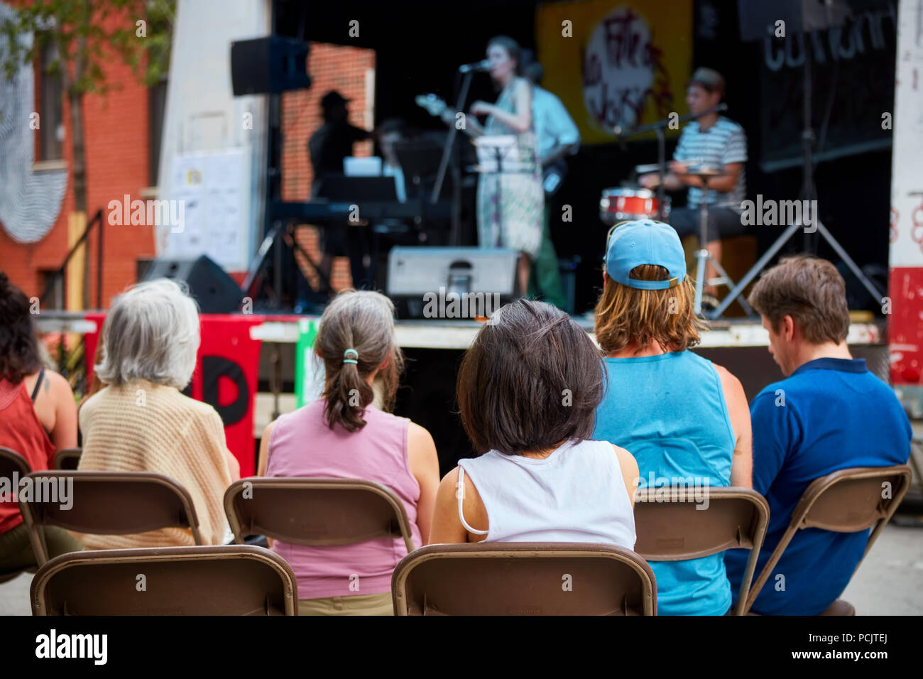 Montreal, Canada - June, 2018. The audience is watching a local jazz ...
