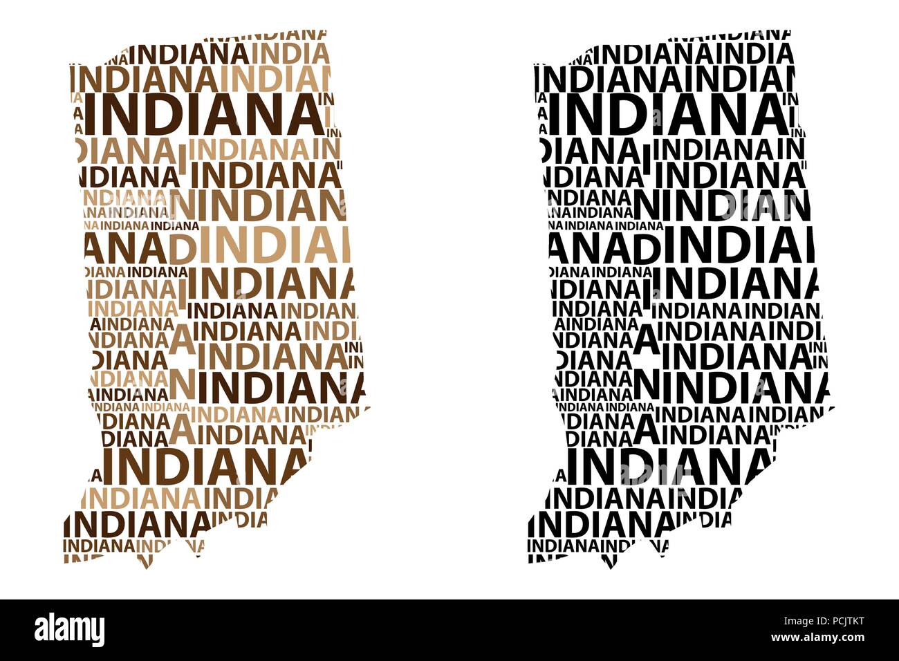 Sketch Indiana (United States of America) letter text map, Indiana map ...