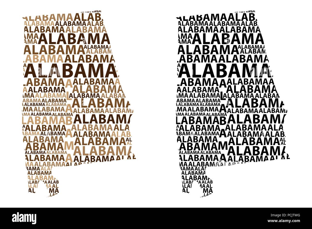 Sketch Alabama (United States of America) letter text map, Alabama map ...