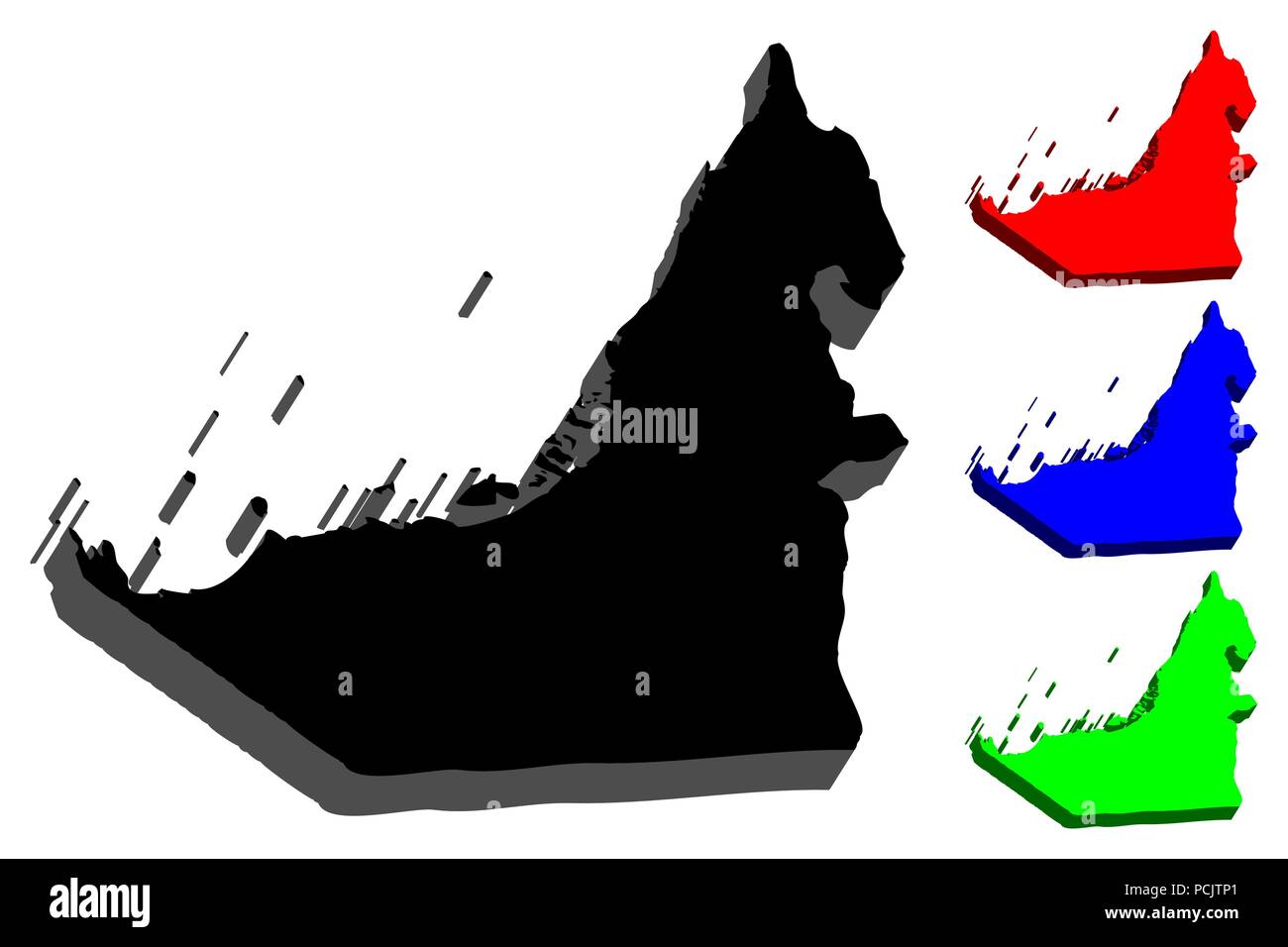 3D map of United Arab Emirates (UAE, Emirates) - black, red, blue and ...