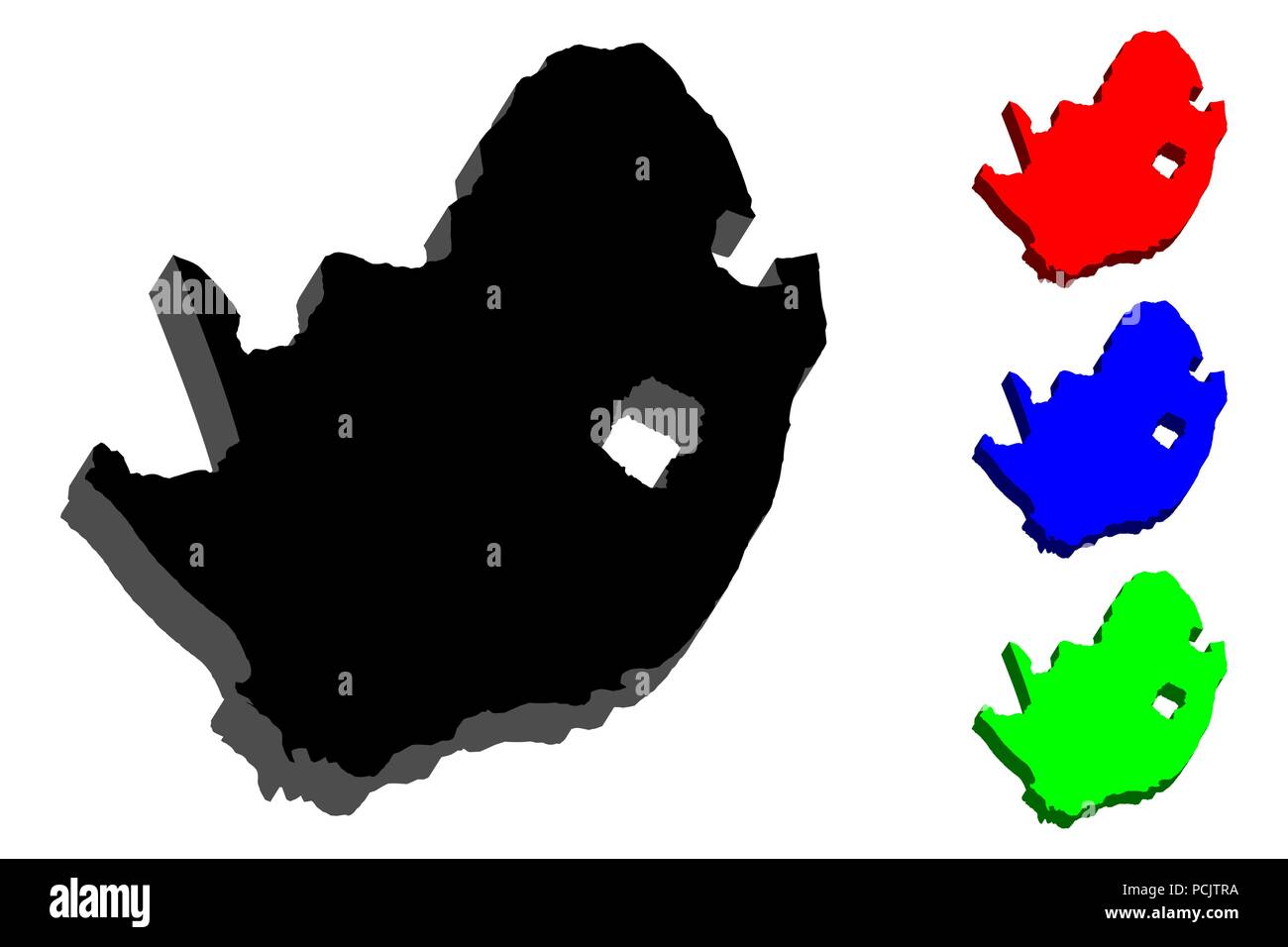 3D map of South Africa (Republic of South Africa, RSA) - black, red ...