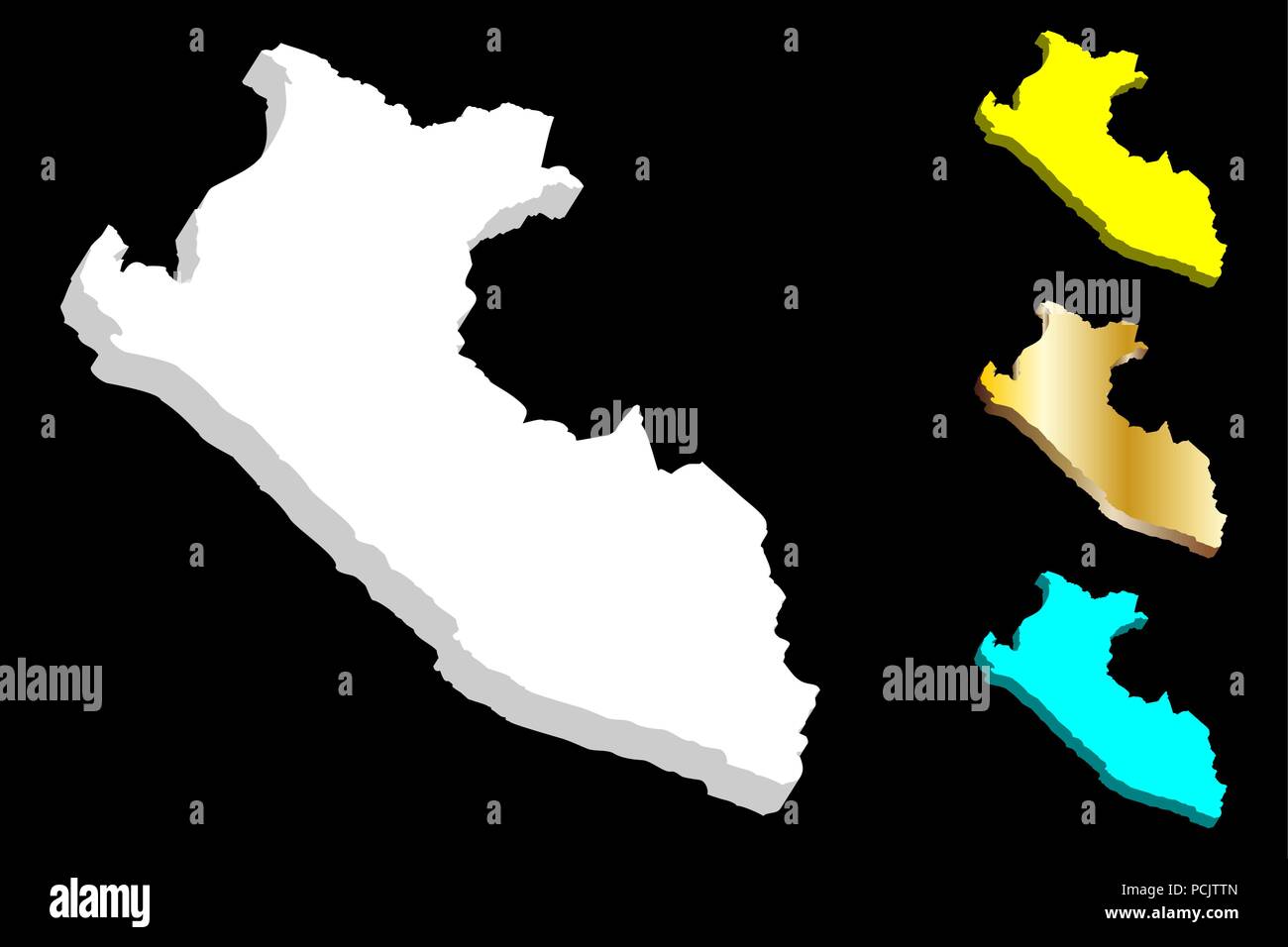 3D map of Peru (Republic of Peru) - white, yellow, blue and gold ...