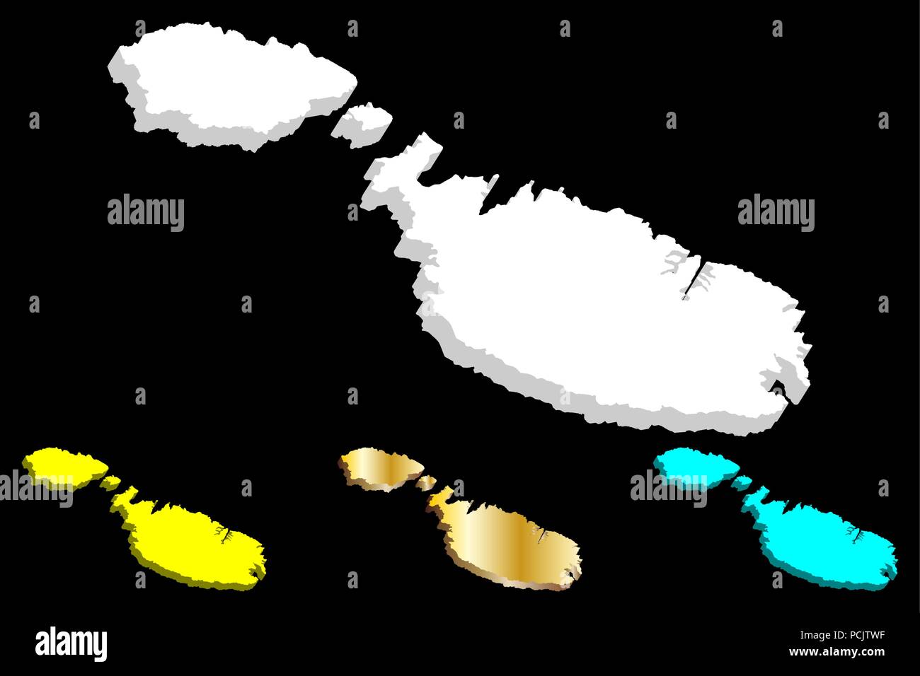 3D map of Malta (Republic of Malta) - white, yellow, blue and gold ...