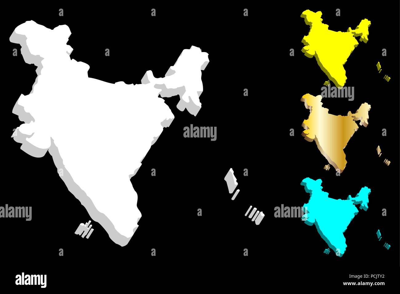 3D map of India (Republic of India) - white, yellow, blue and gold ...