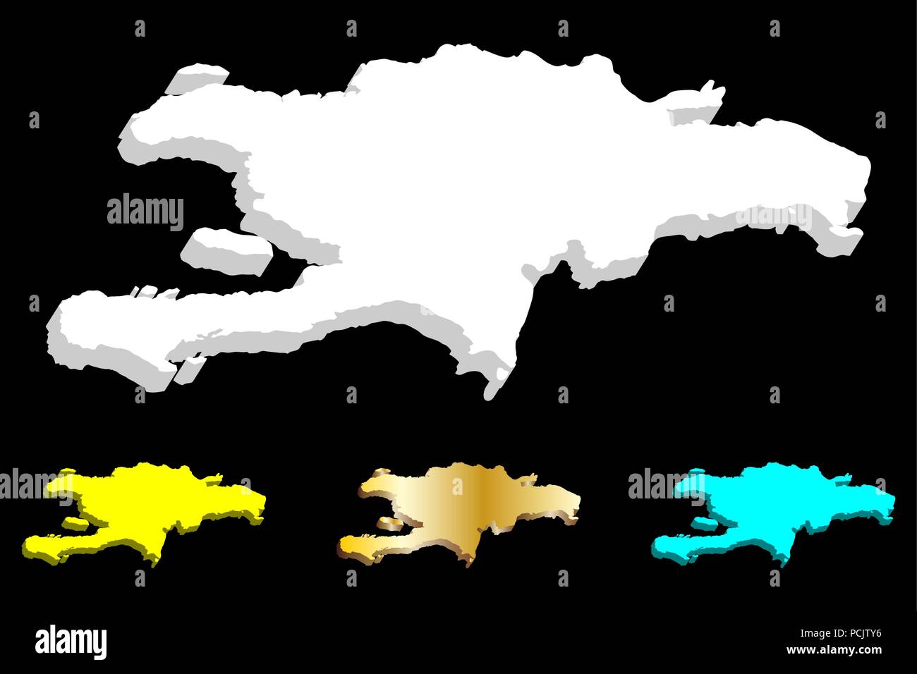 3D map of Hispaniola (Dominican Republic and Haiti) - white, yellow ...