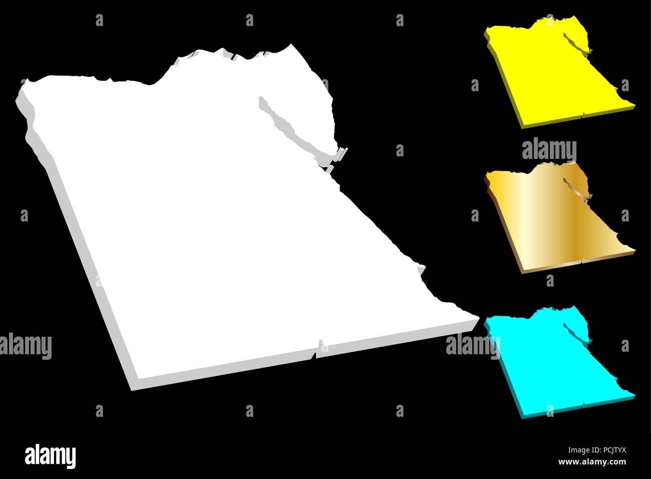 3D map of Egypt (Arab Republic of Egypt) - white, yellow, blue and gold ...
