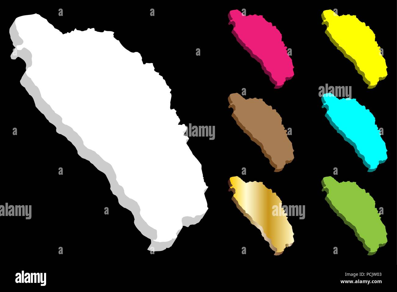 3D map of Dominica (Commonwealth of Dominica) - white, yellow, blue ...
