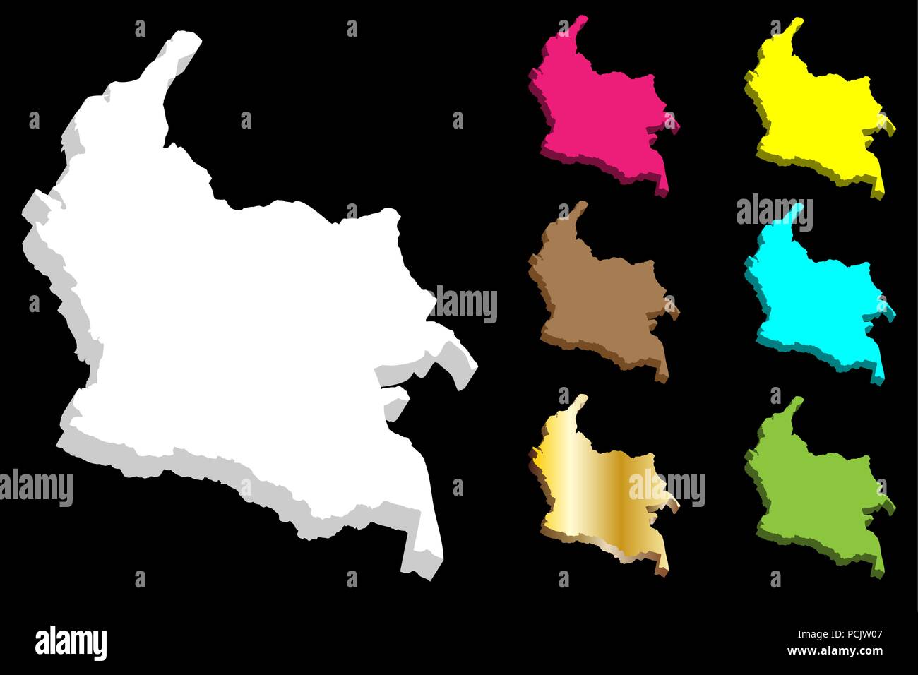 3D map of Colombia (Republic of Colombia) - white, yellow, purple ...