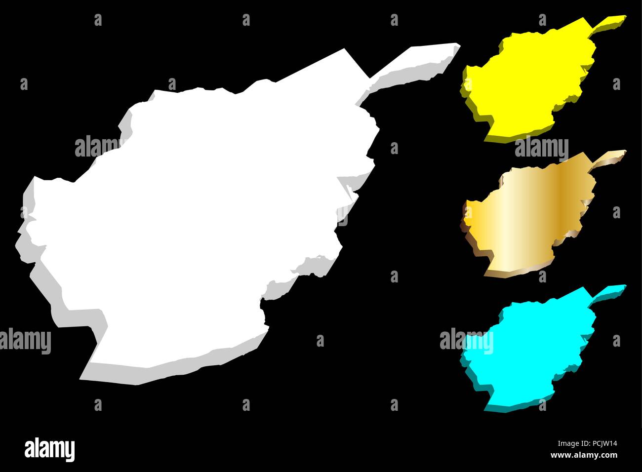 3D map of Afghanistan (Islamic Republic of Afghanistan) - white, yellow ...