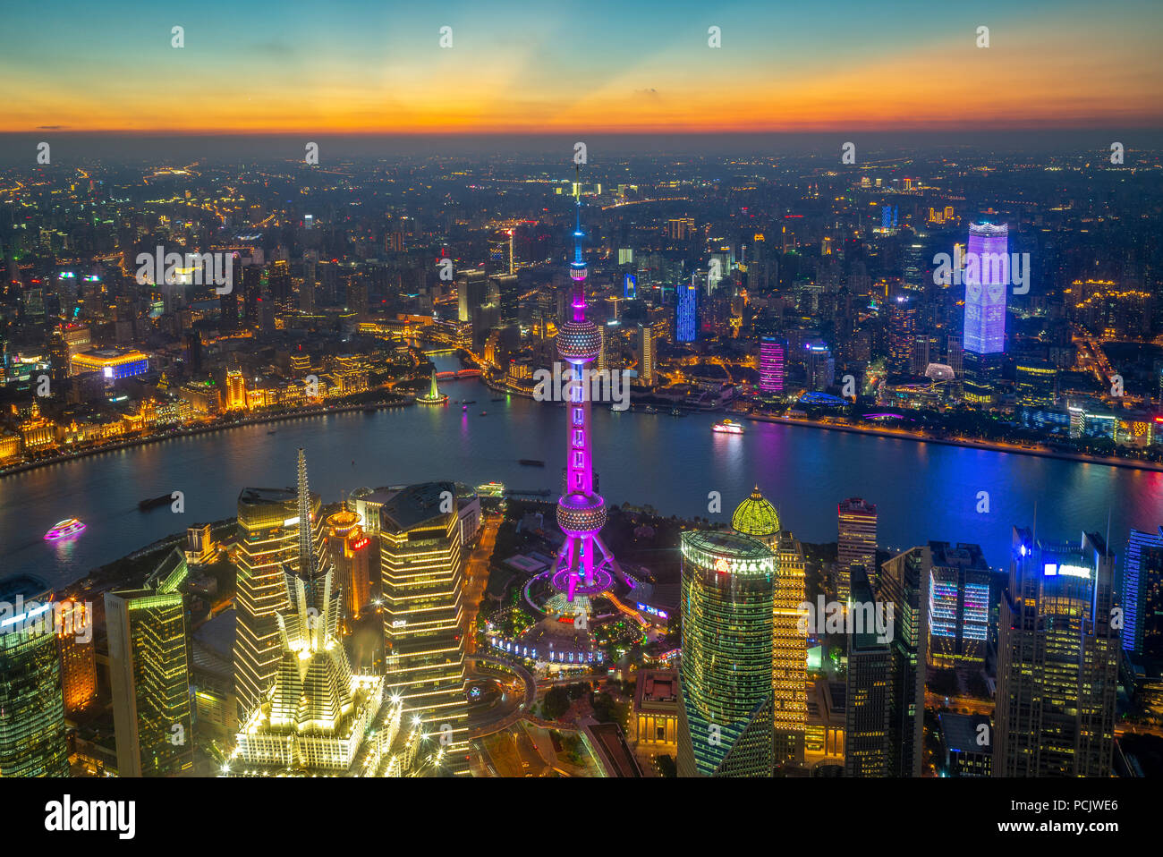 Aerial view of shanghai by the sunset in china Stock Photo - Alamy