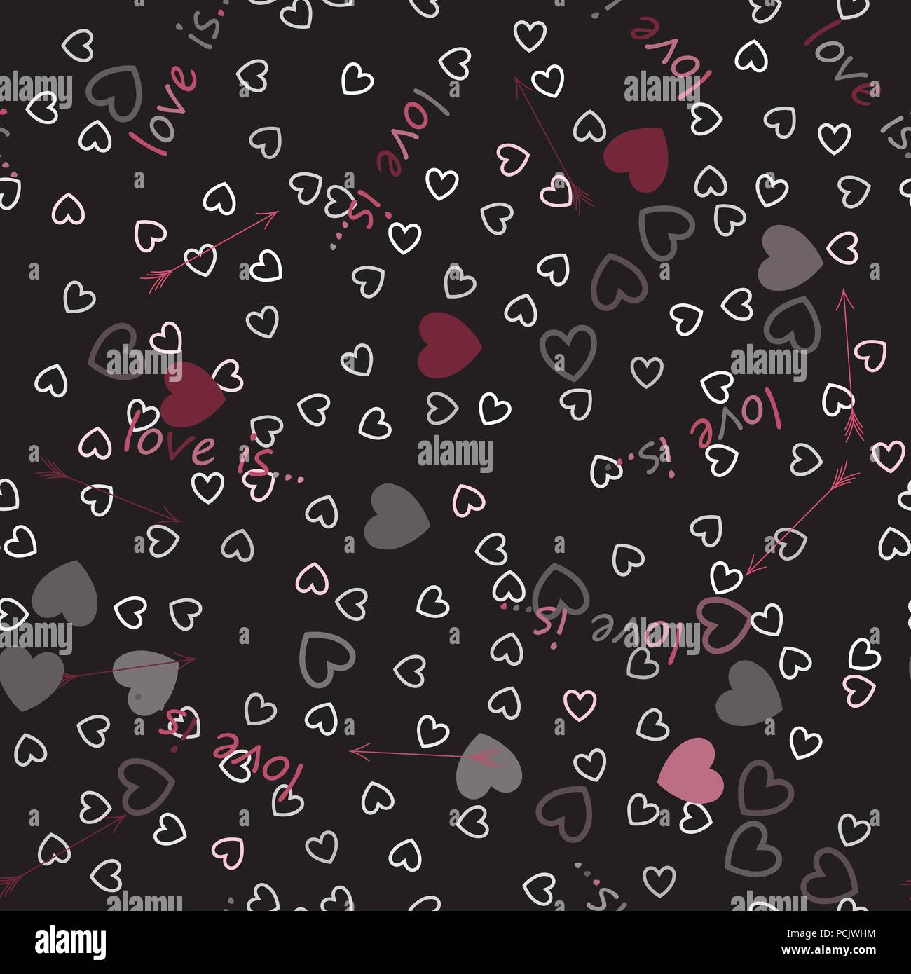 Background of big and small hearts with the inscription love is. Vector ...
