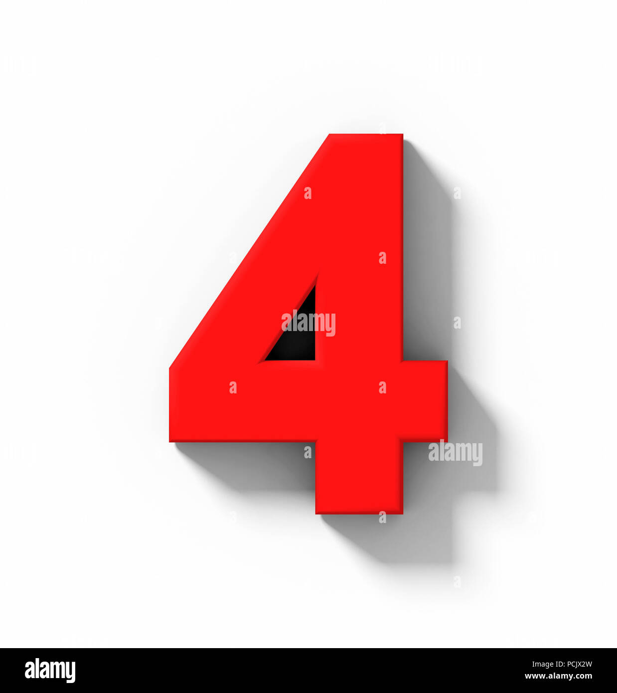 number 4 3D red isolated on white with shadow - orthogonal projection ...