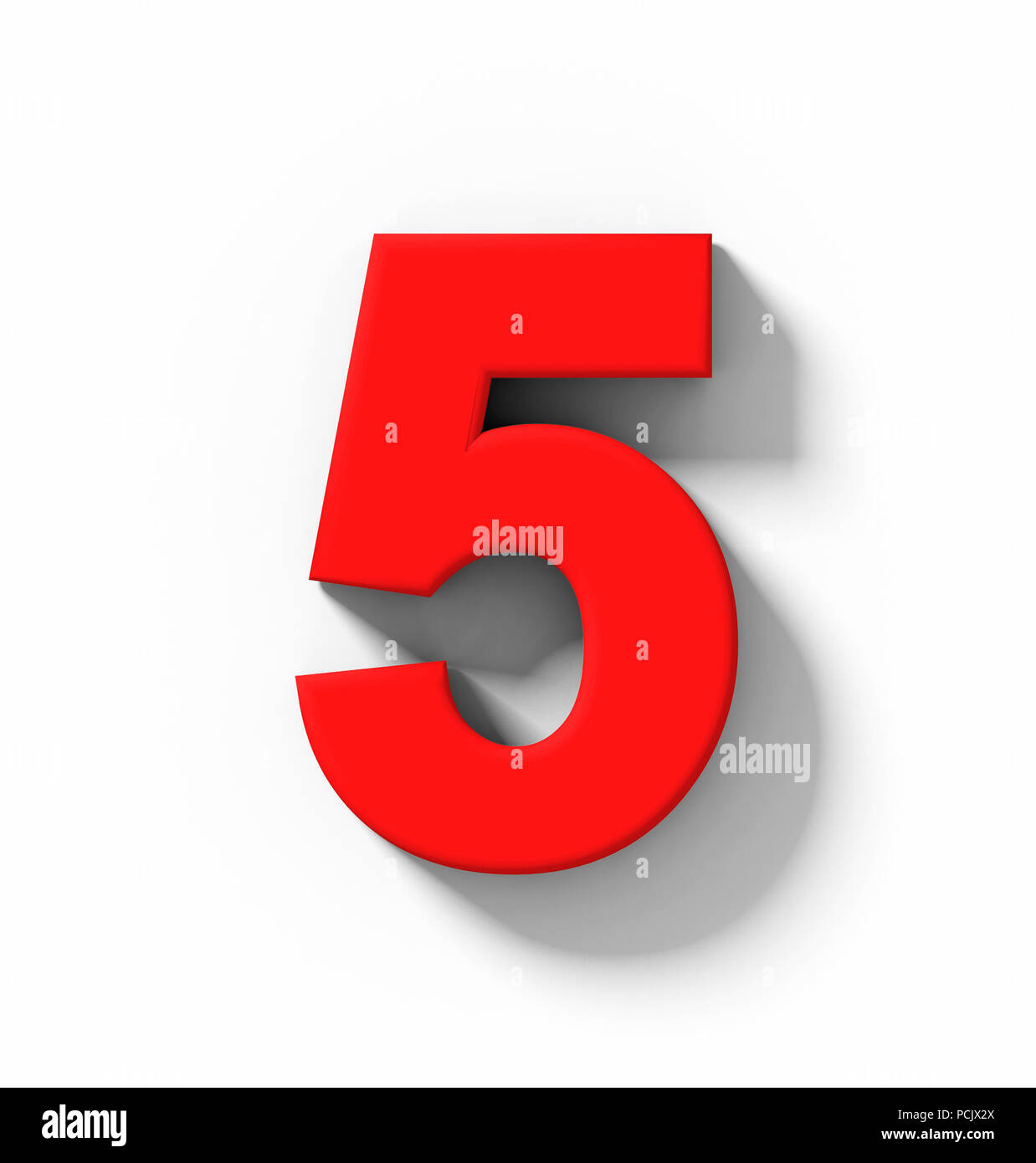 number 5 3D red isolated on white with shadow - orthogonal projection ...