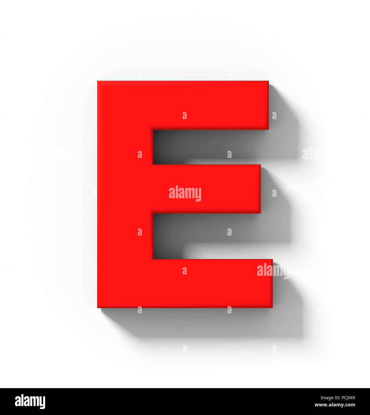 letter E 3D red isolated on white with shadow - orthogonal projection ...