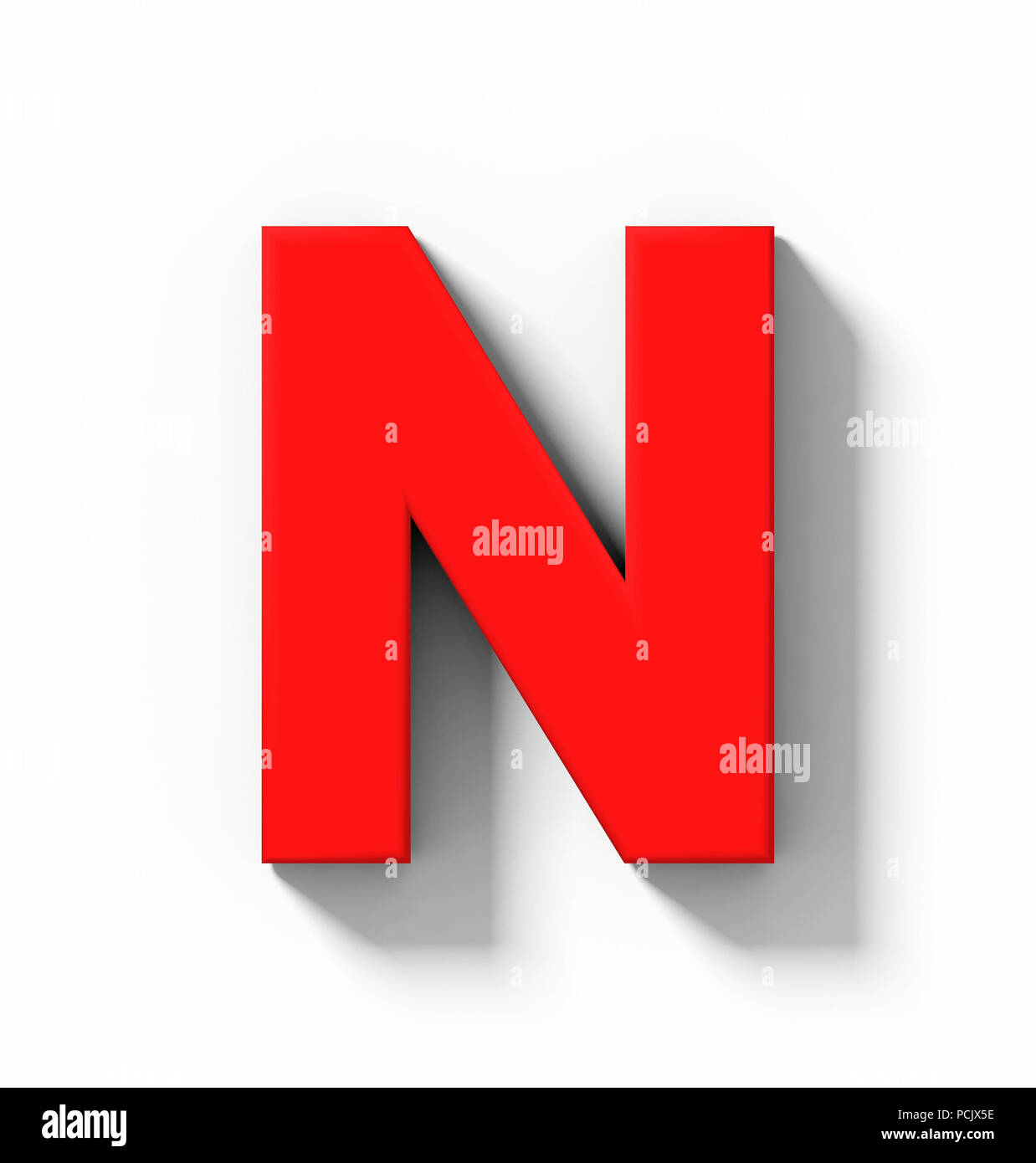 letter N 3D red isolated on white with shadow - orthogonal projection ...