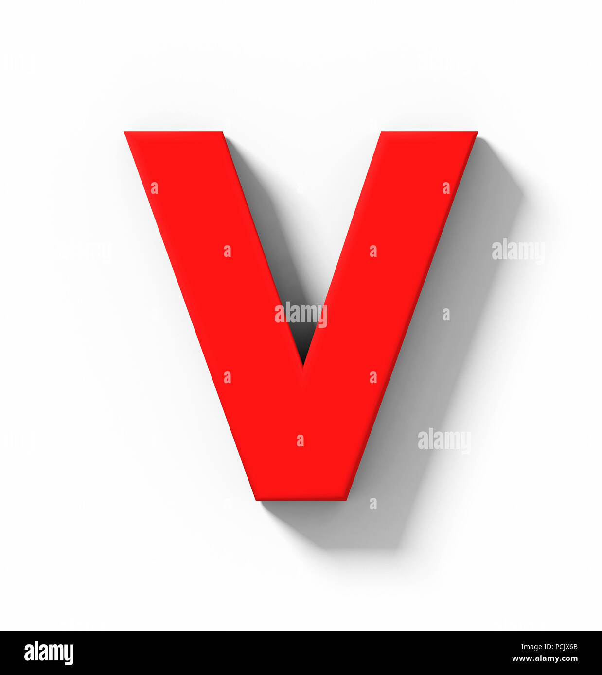 letter V 3D red isolated on white with shadow - orthogonal projection ...