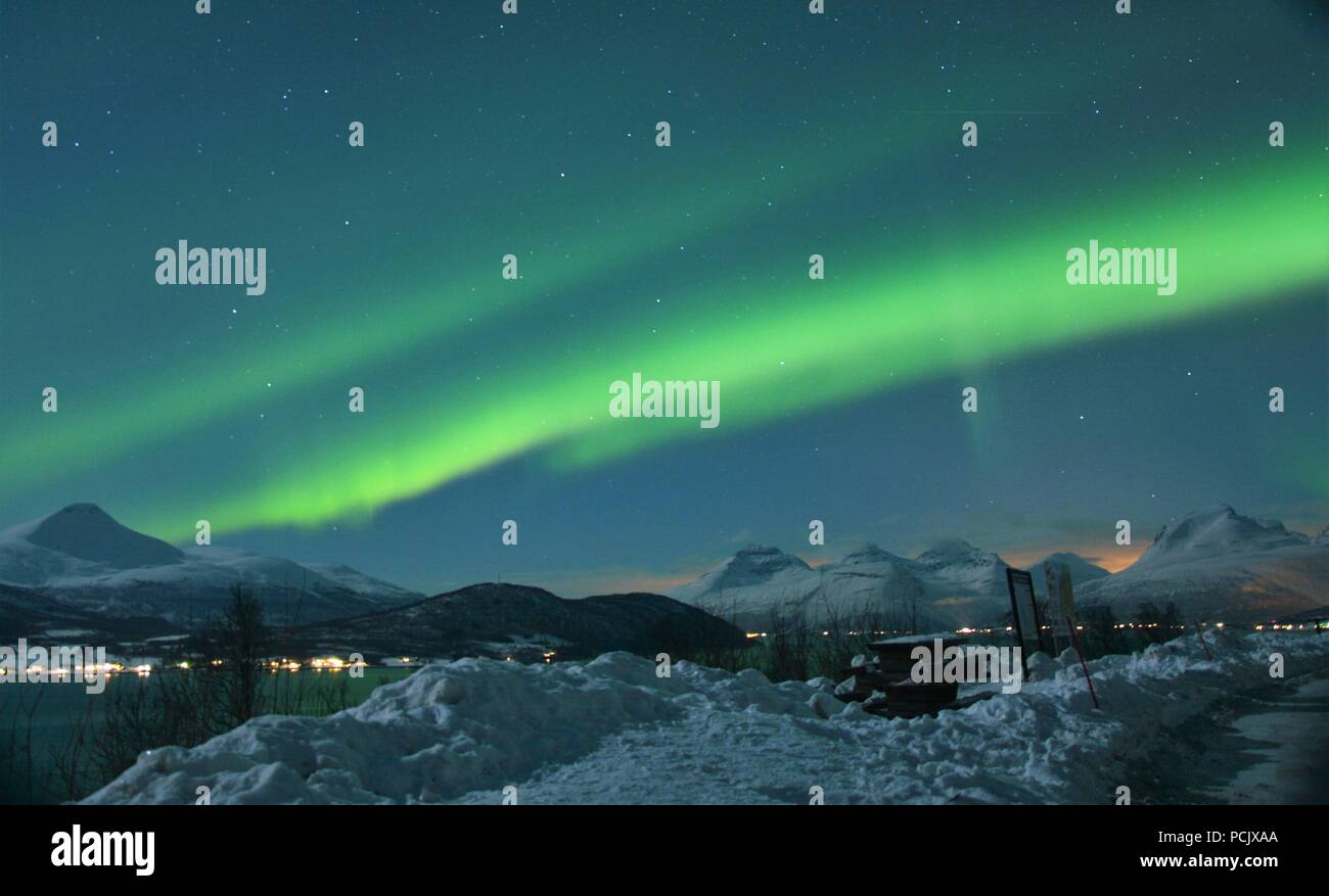 The northern lights (Aurora Borealis) over Seljelvnes, Tromso by the ...