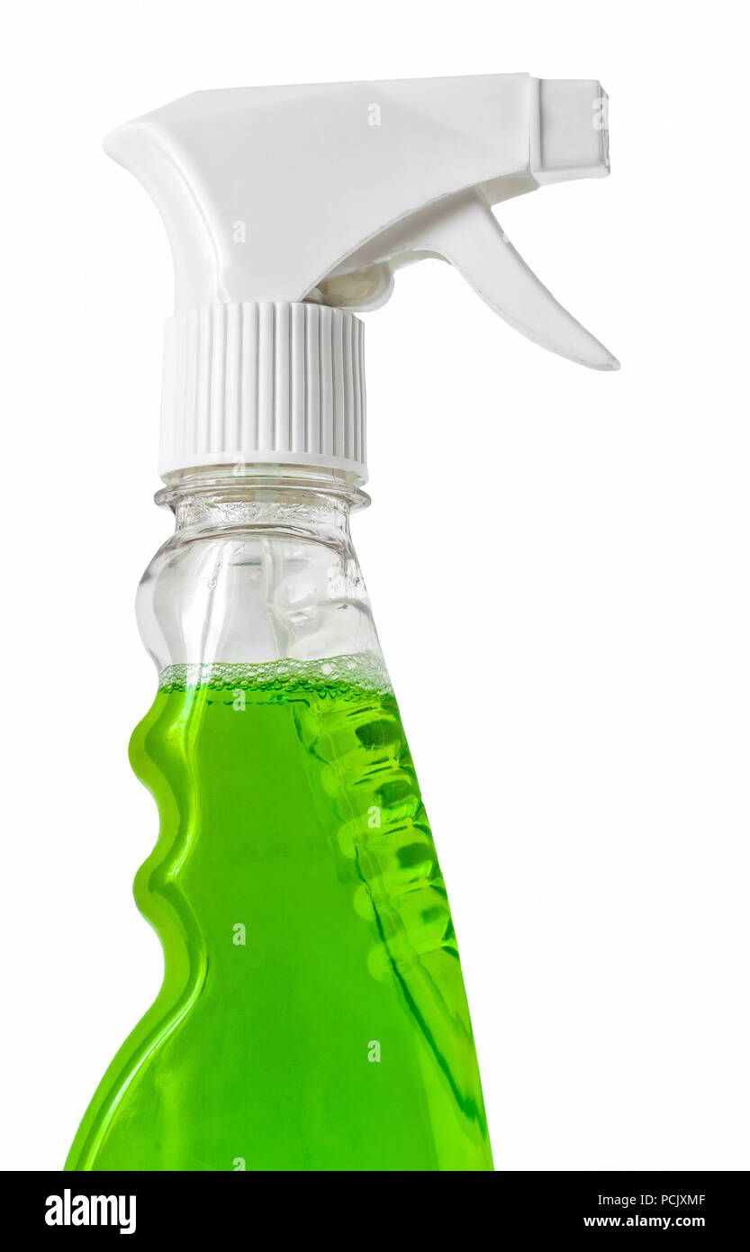 Green liquid glass cleaner on a white background Stock Photo - Alamy