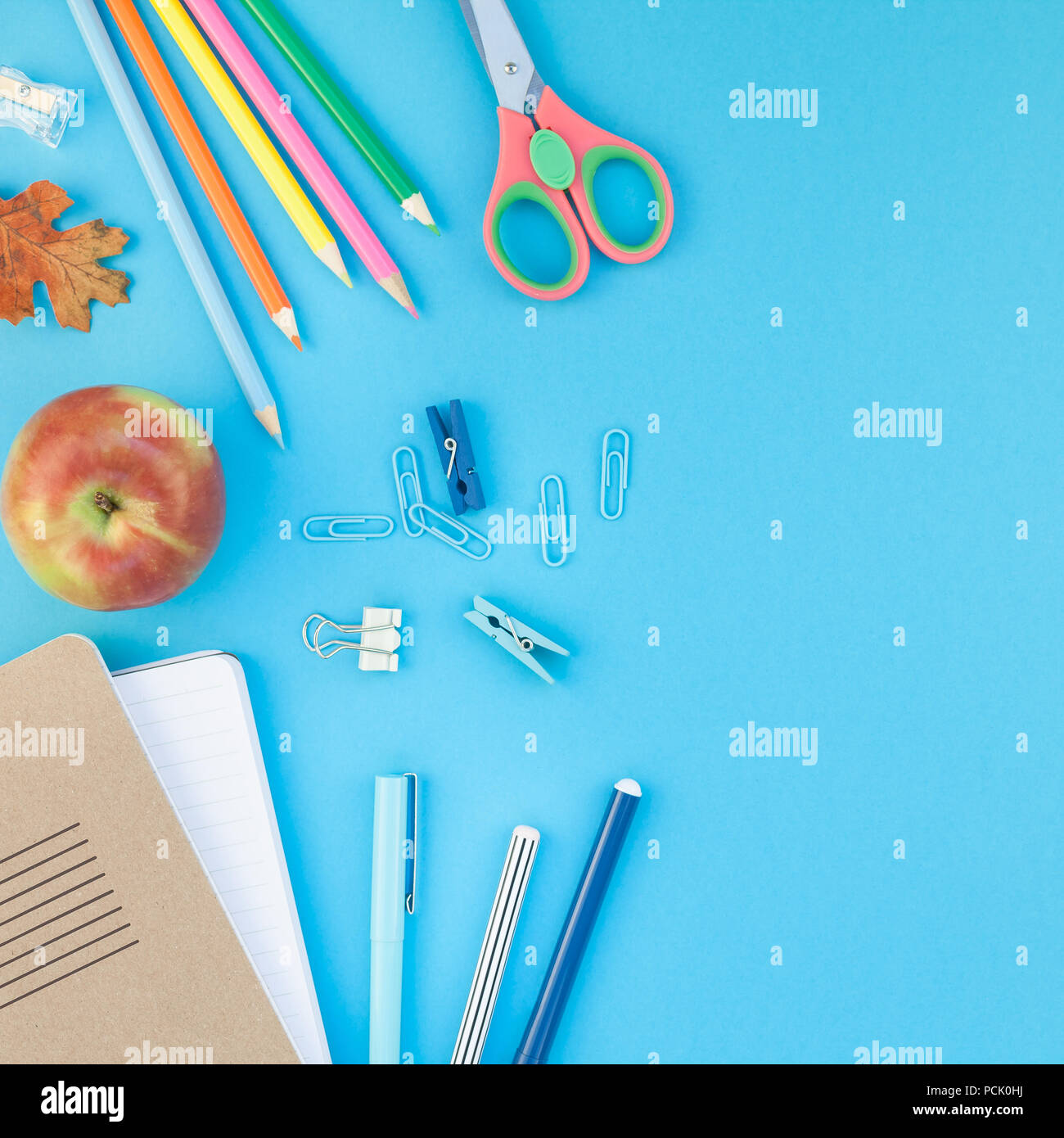 Square Creative flat lay top view back to school concept with color ...