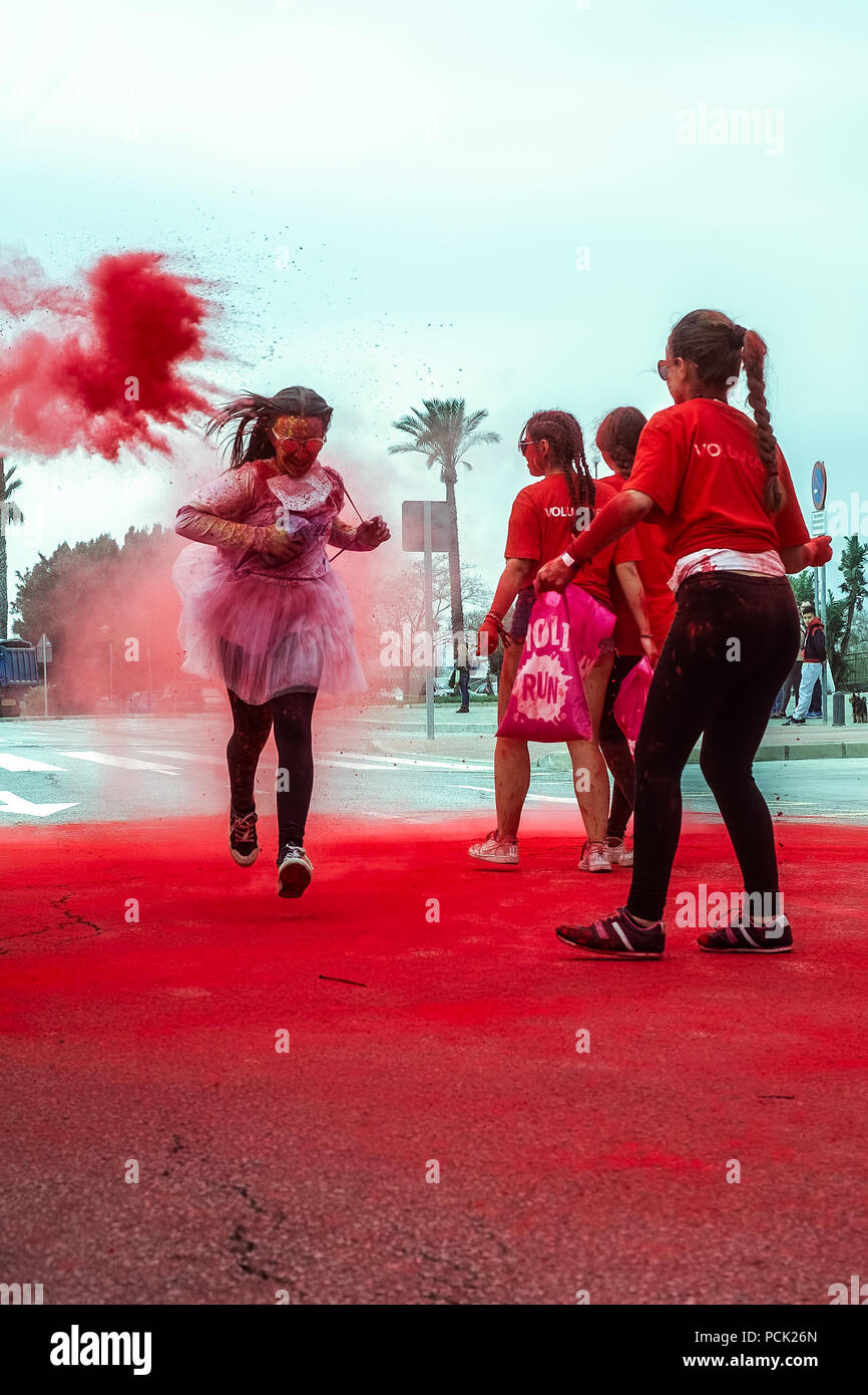 Young People celebrating Holi Festival in Spain Stock Photo - Alamy