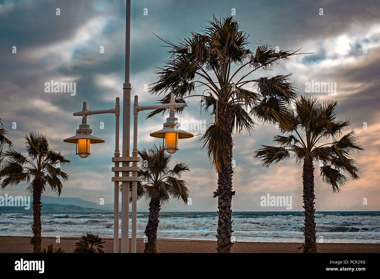 lights pole on the beach Stock Photo - Alamy