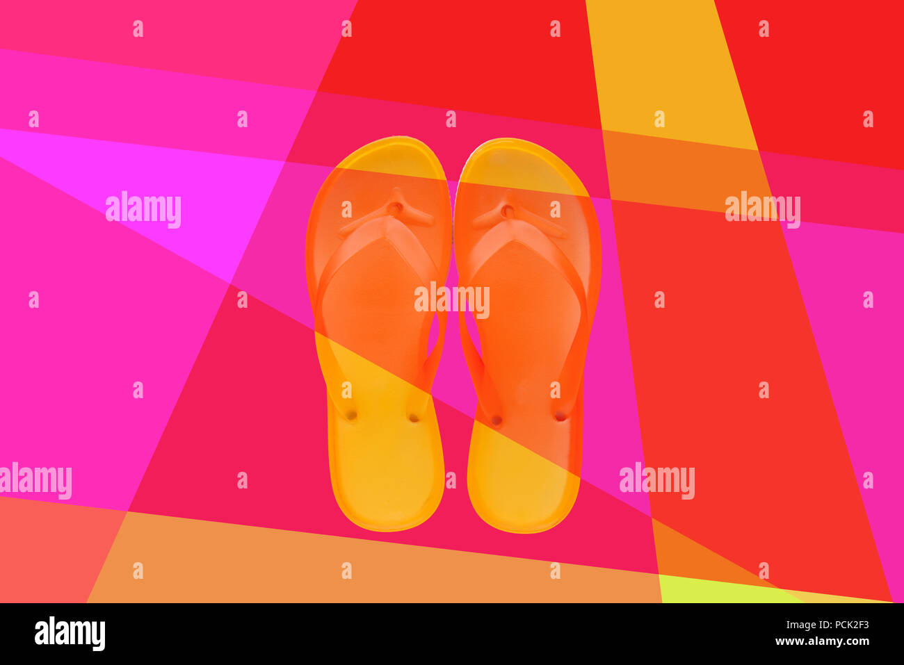 Flip flops with pop colors, top view flat lay modern colorul ...