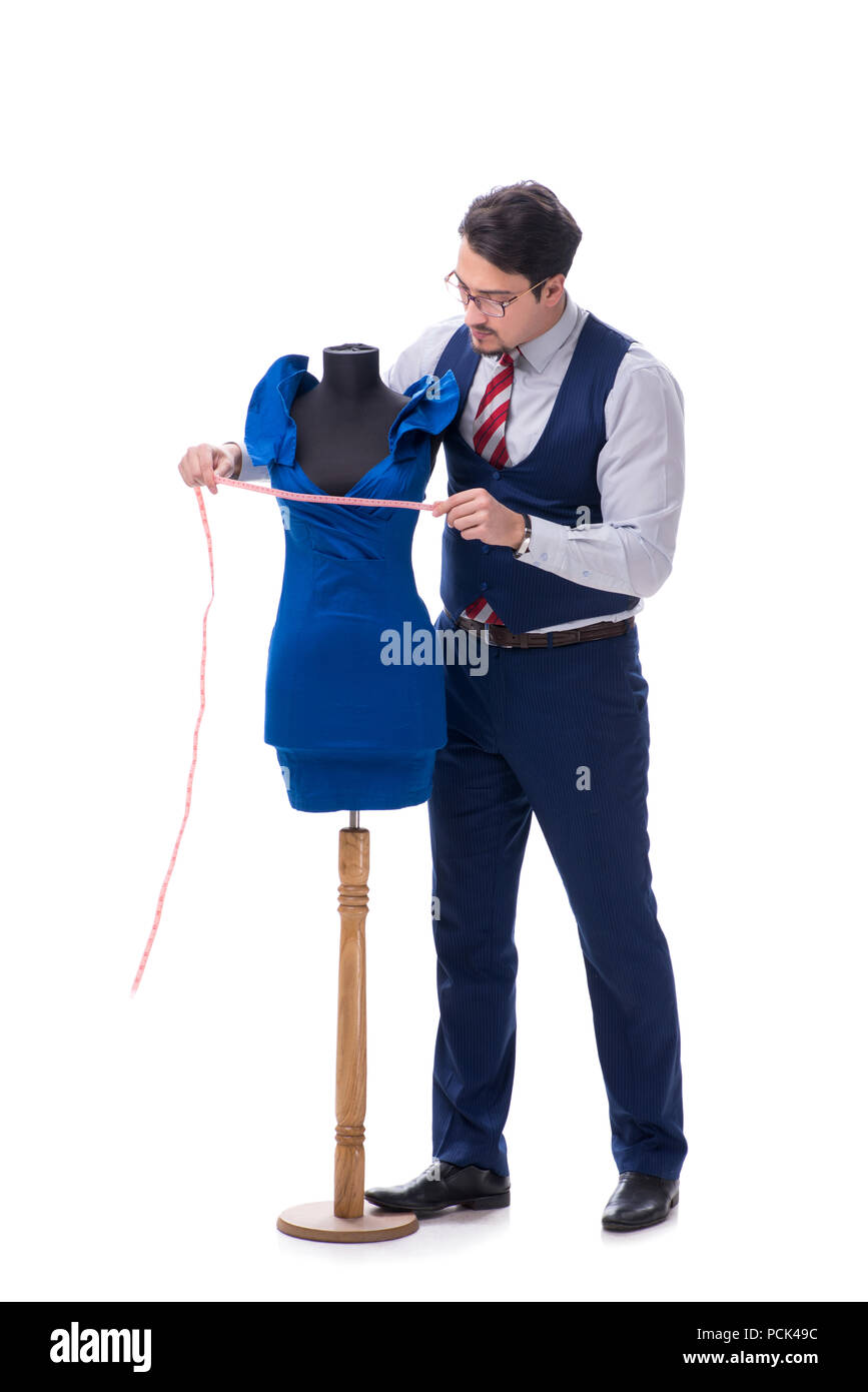 Male tailor isolated on white background Stock Photo - Alamy