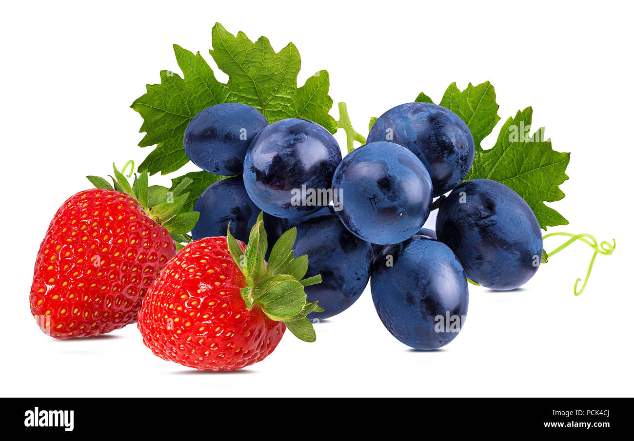 Strawberry and grapes isolated on white background Stock Photo - Alamy