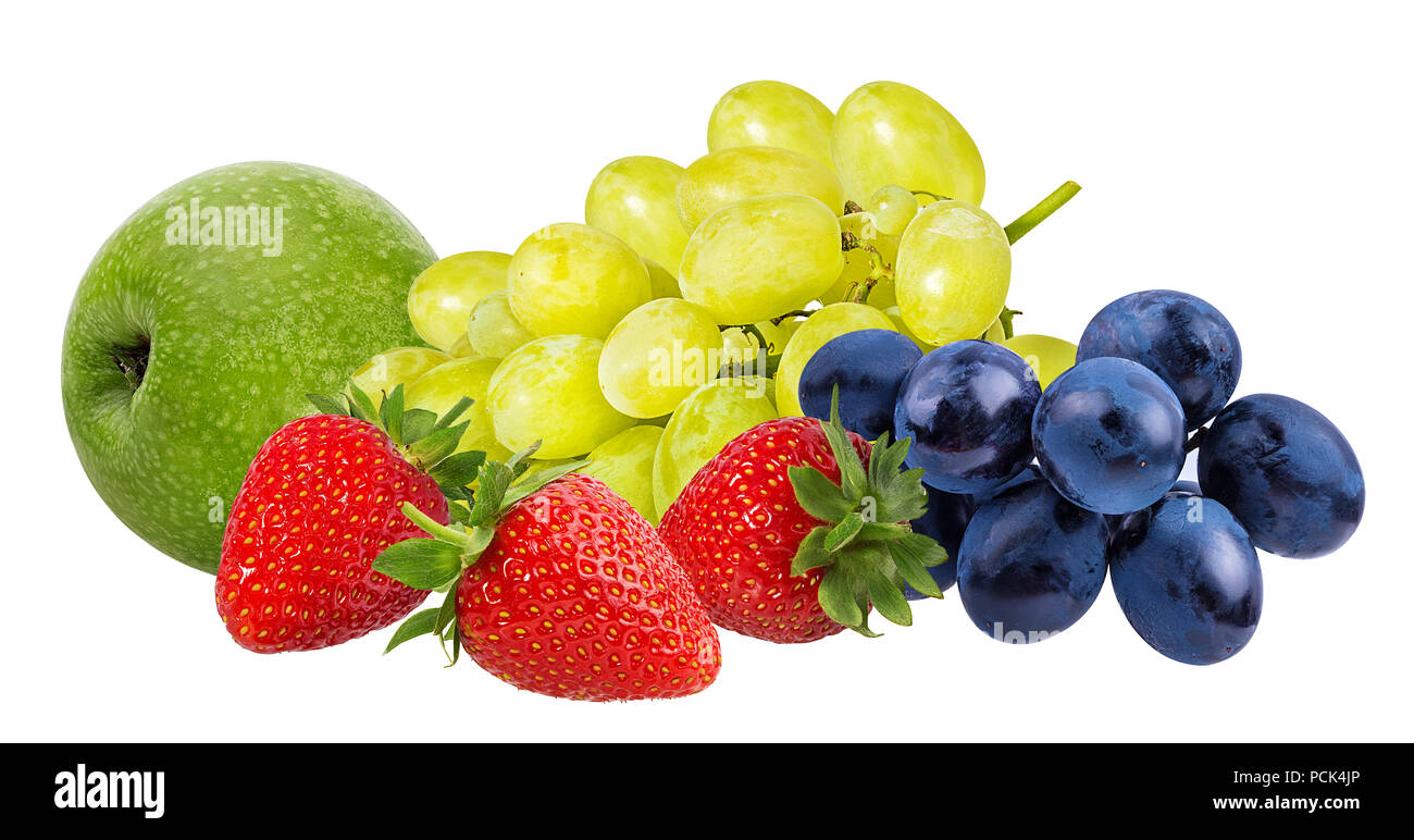 Strawberry,apple and grapes isolated on white background Stock Photo ...