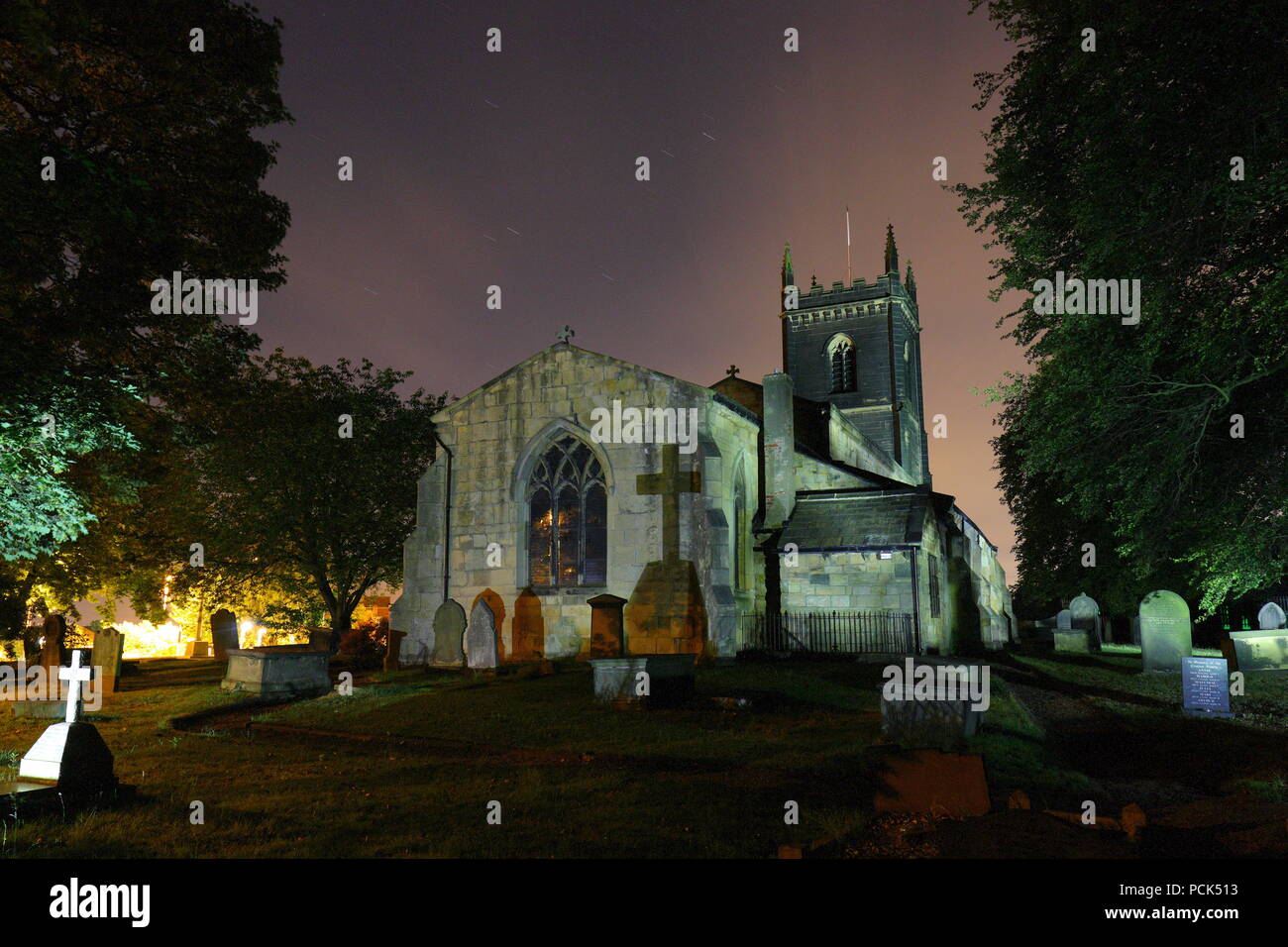 St Mary's Church in Swillington at night using long a long exposure ...