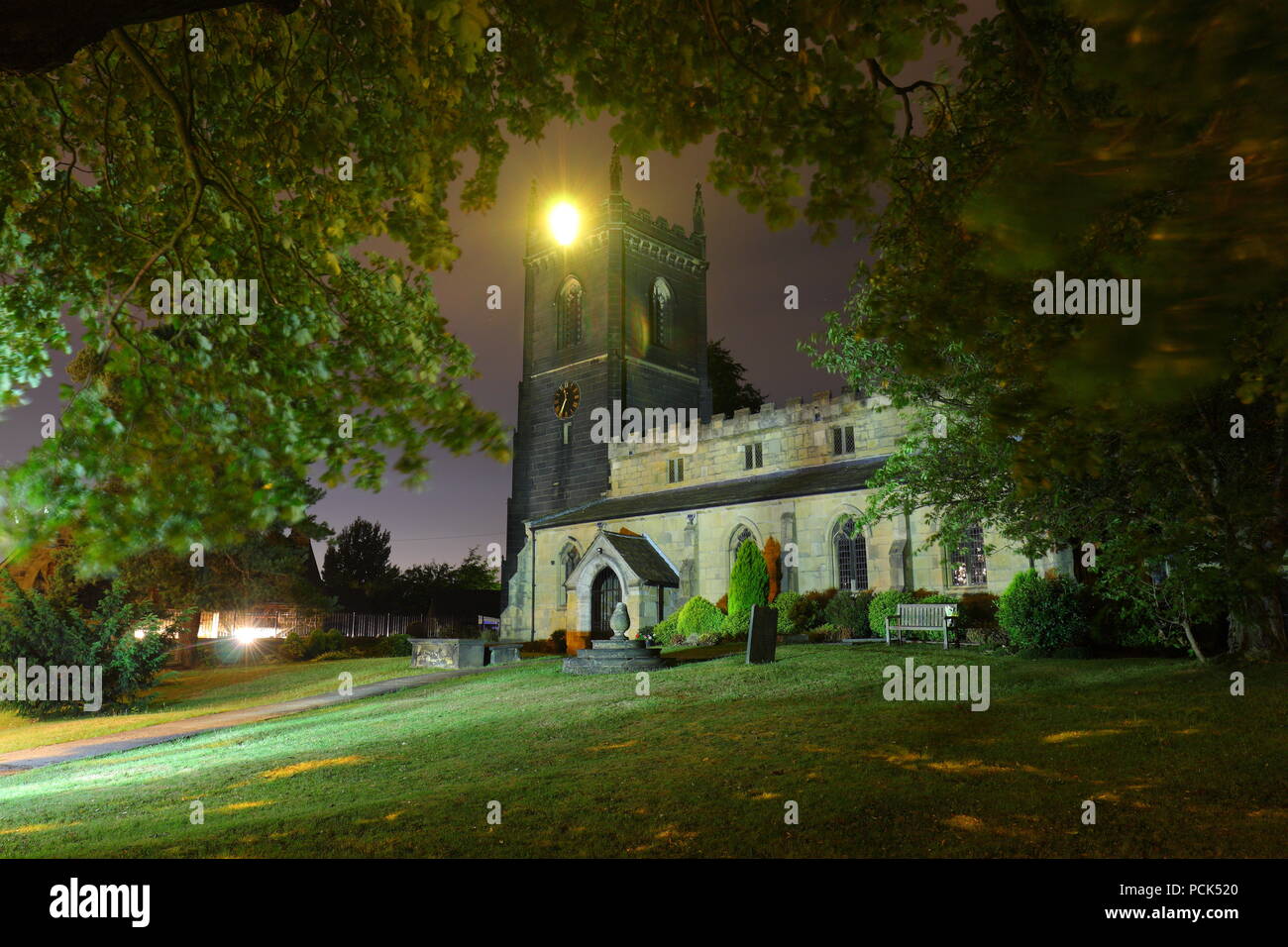 St Mary's Church in Swillington at night using long a long exposure ...