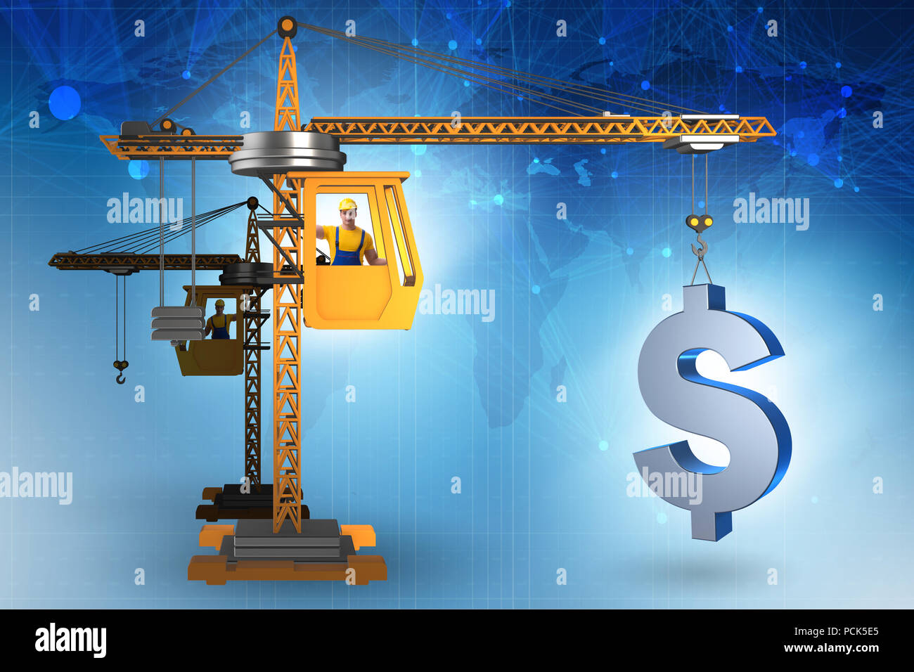 Construction crane lifting dollar in currency business concept Stock ...