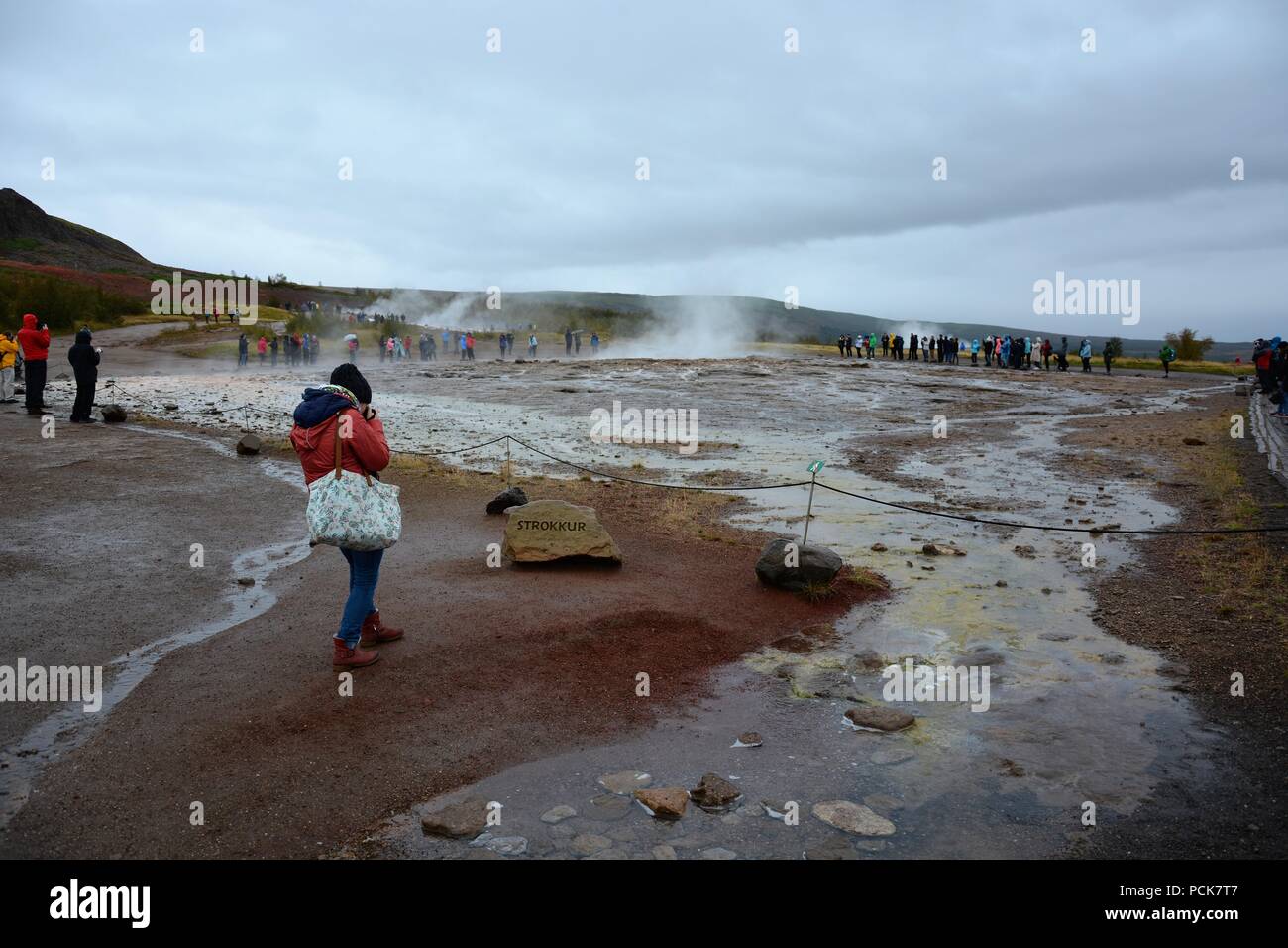 Strokkur Geyser Geothermal Area and the eruption Stock Photo - Alamy