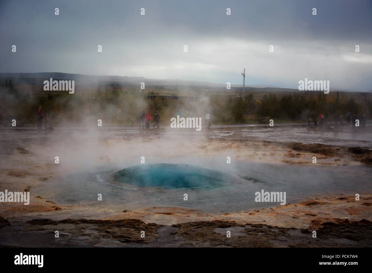 Strokkur Geyser Geothermal Area and the eruption Stock Photo - Alamy