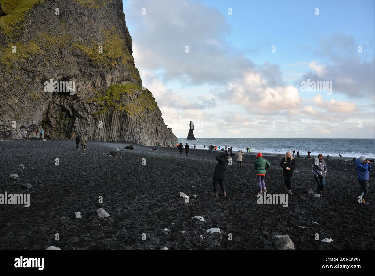 Sea Stacks, cliffs and caves at Black Sand Beach, Reynisfjara ...